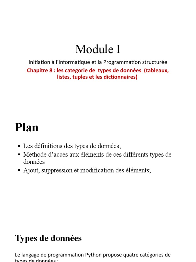 Chap9 M1 | PDF | Type de données | Python (Langage de programmation)