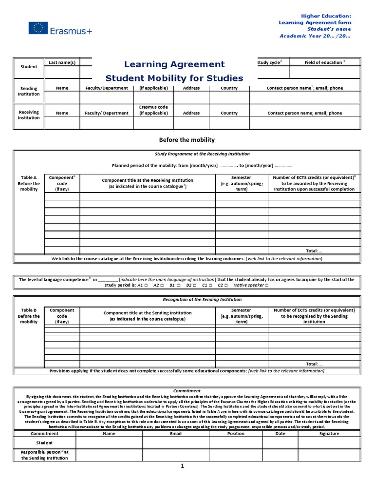 Learning Agreement Student Mobility For Studies | PDF | Academic Degree ...