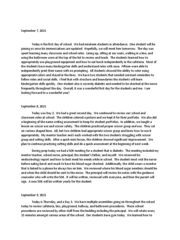 Kindergarten Teaching Internship Journal | PDF | Teachers | Mentorship