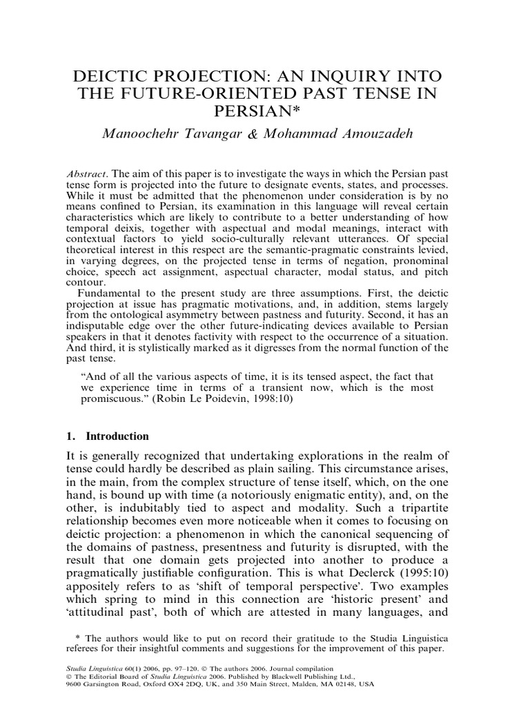 Deictic Projection An Inquiry Into The F | PDF | Grammatical Tense | Time