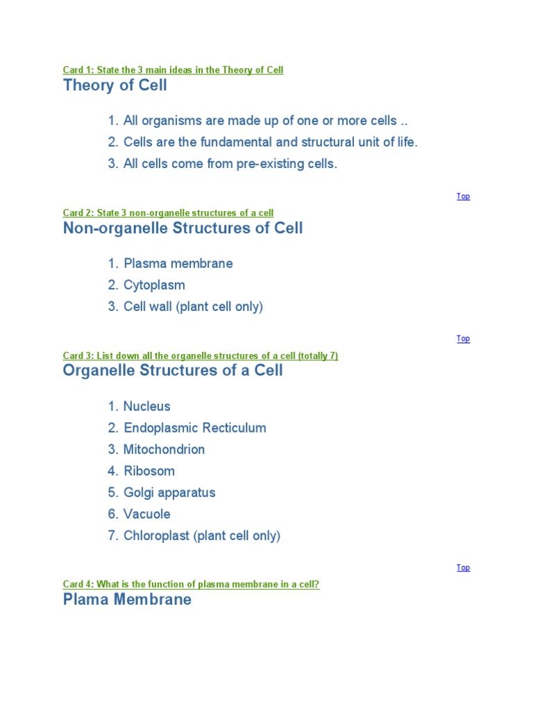 Card 1: State The 3 Main Ideas in The Theory of Cell | PDF | Cell ...
