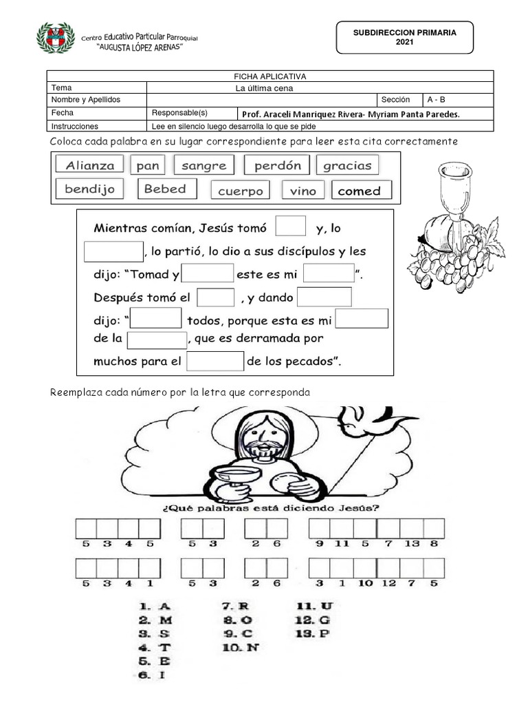 Ficha Ultima Cena 3 y 4 | PDF