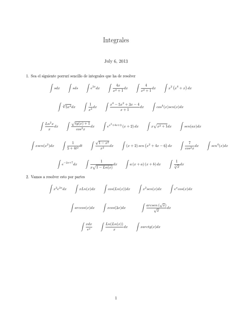 Tabla de integrales resueltas | PDF