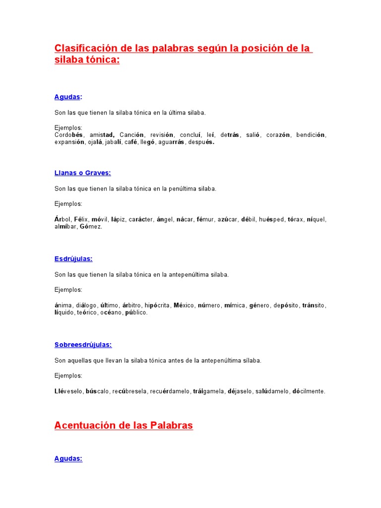 Clasificación de palabras por sílaba tónica | PDF | Fonología | Fonética