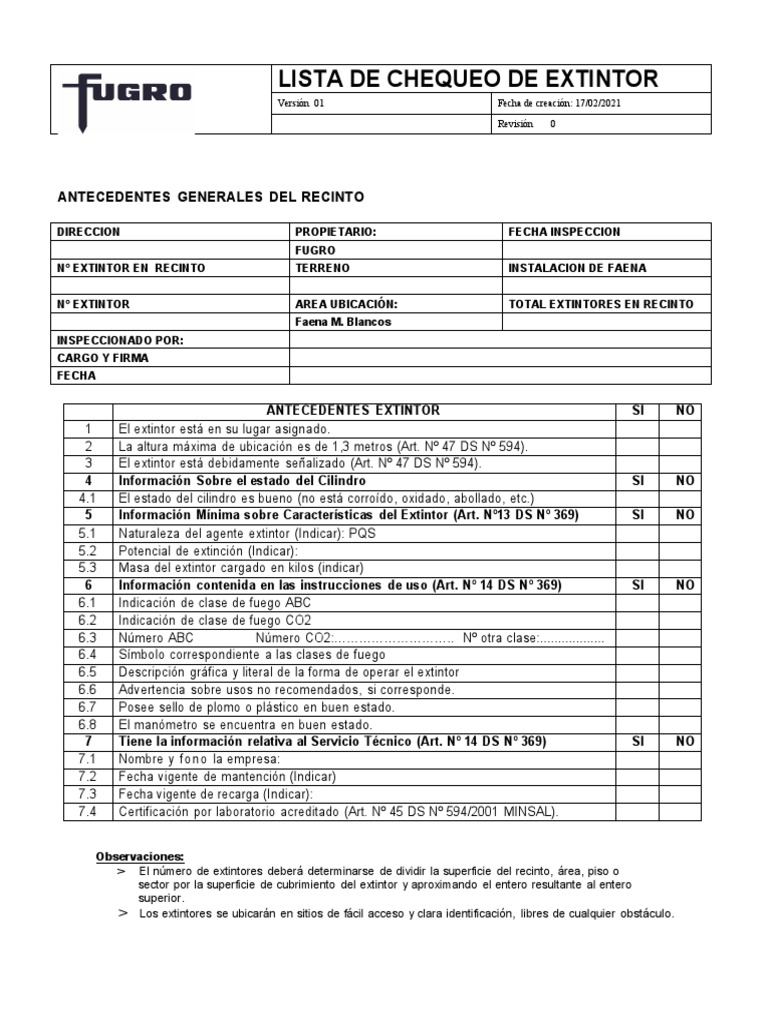 Check List Extintores | PDF | Ingeniería de Edificación | Peligros