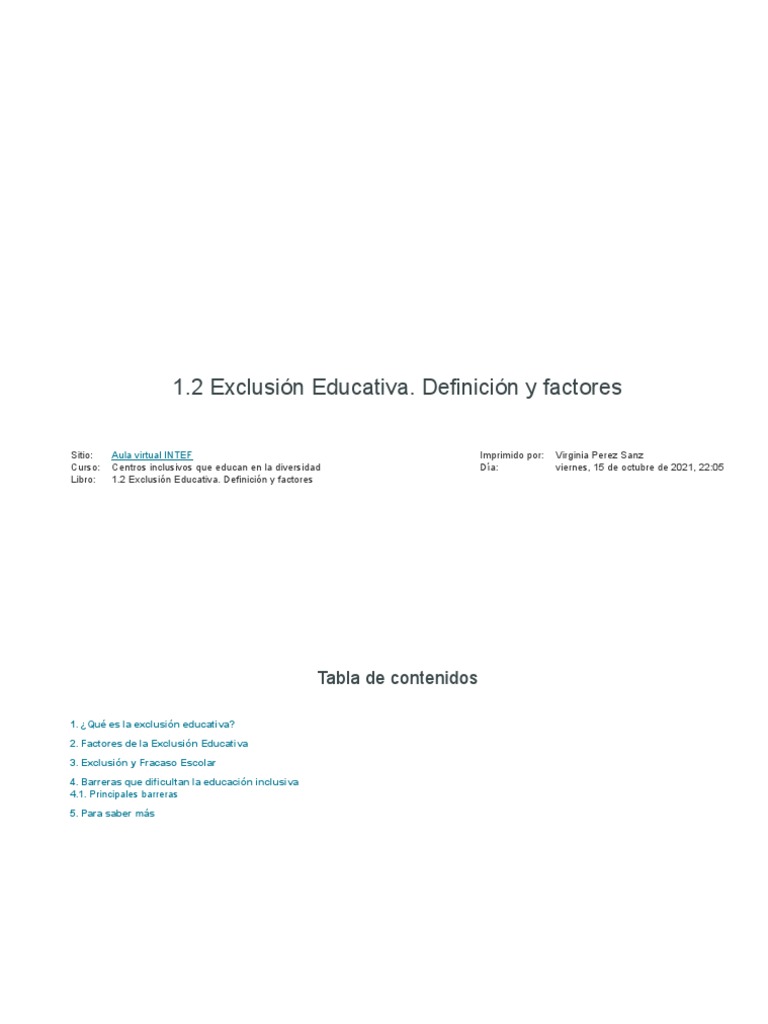 Factores de Exclusión Educativa | PDF | Inclusión (Educación ...