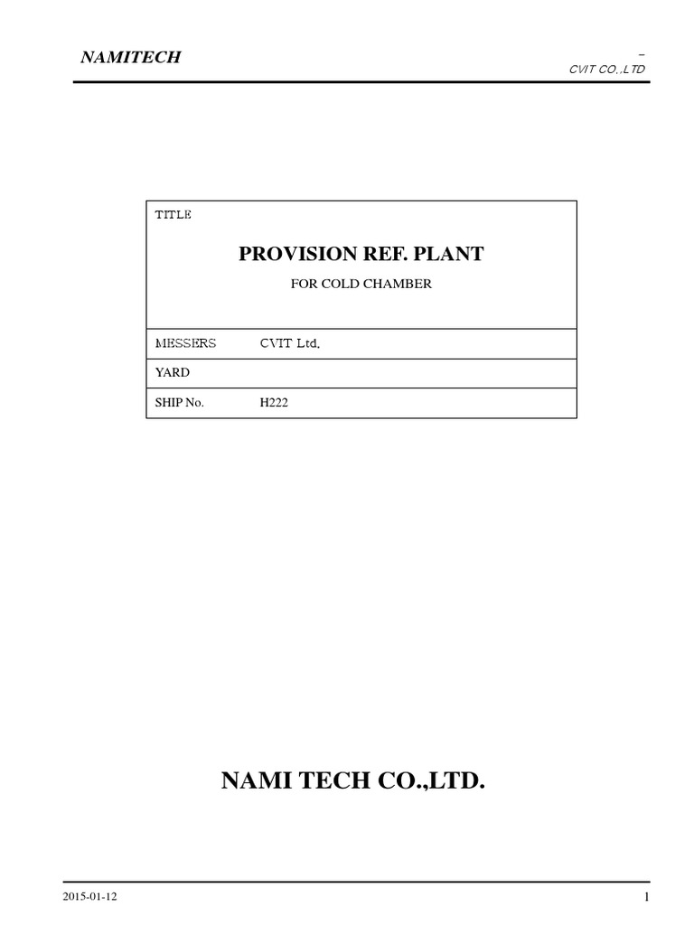 Nami Tech Co.,Ltd.: Provision Ref. Plant | PDF | Refrigeration | Heat ...