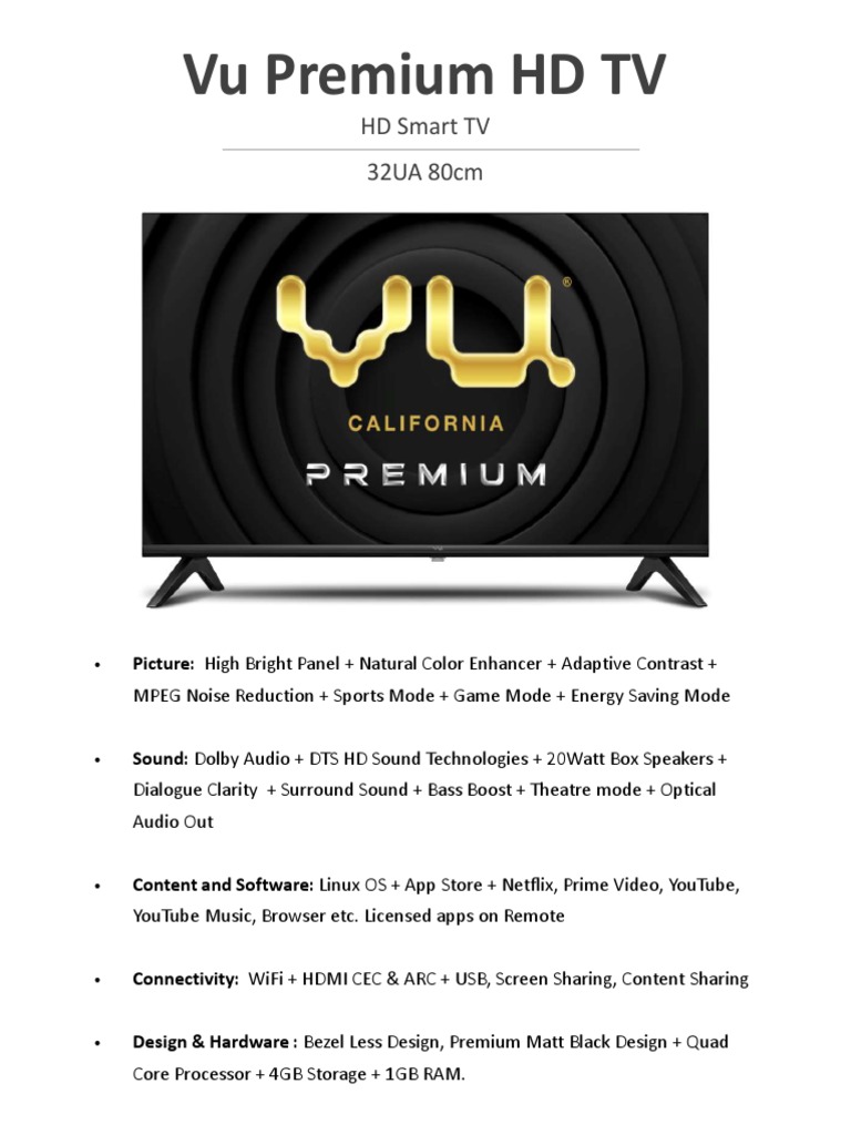 The Vu Premium HD TV: A Feature-Packed 32-inch Smart TV with Dolby ...