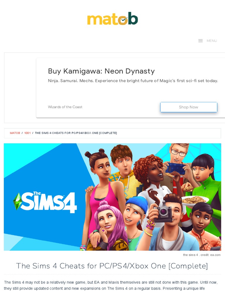 The Sims 4 Cheats For PC - PS4 - Xbox One (Complete) - Matob R | PDF ...