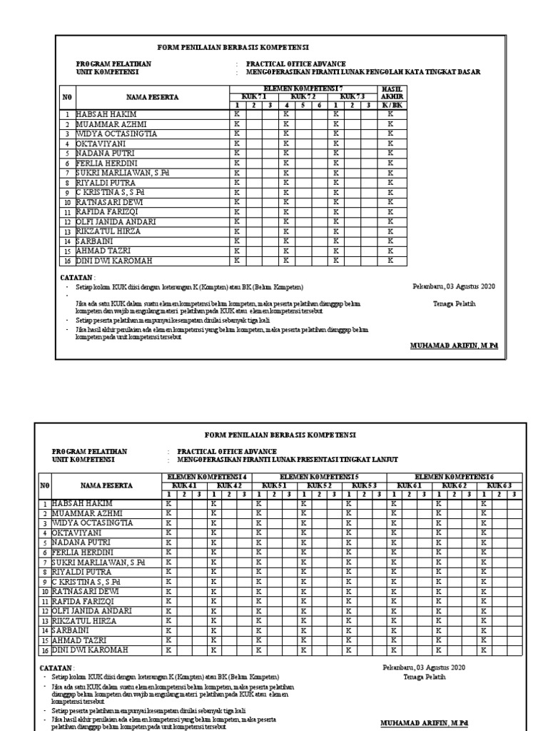Form Penilaian PBK 2020 1 | PDF