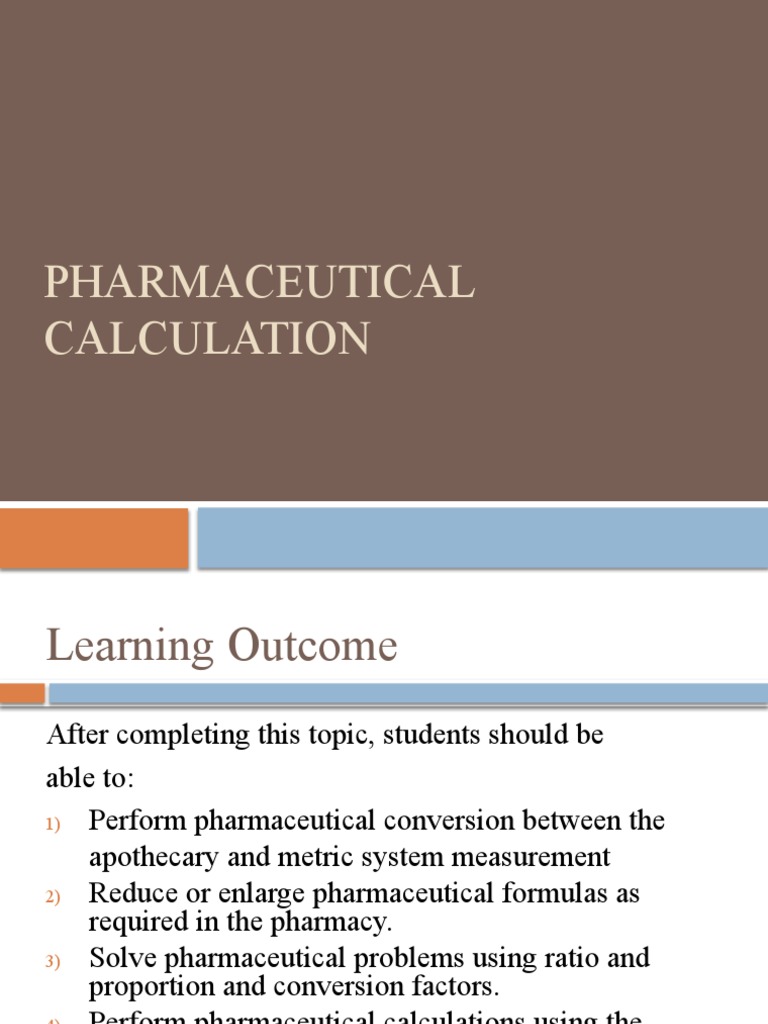 Pharmaceutical Calculations Overview | PDF | Ounce | Mass Concentration ...