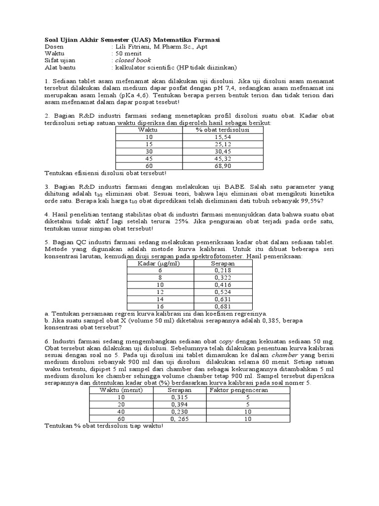 UAS MatFar | PDF | Sains & Matematika