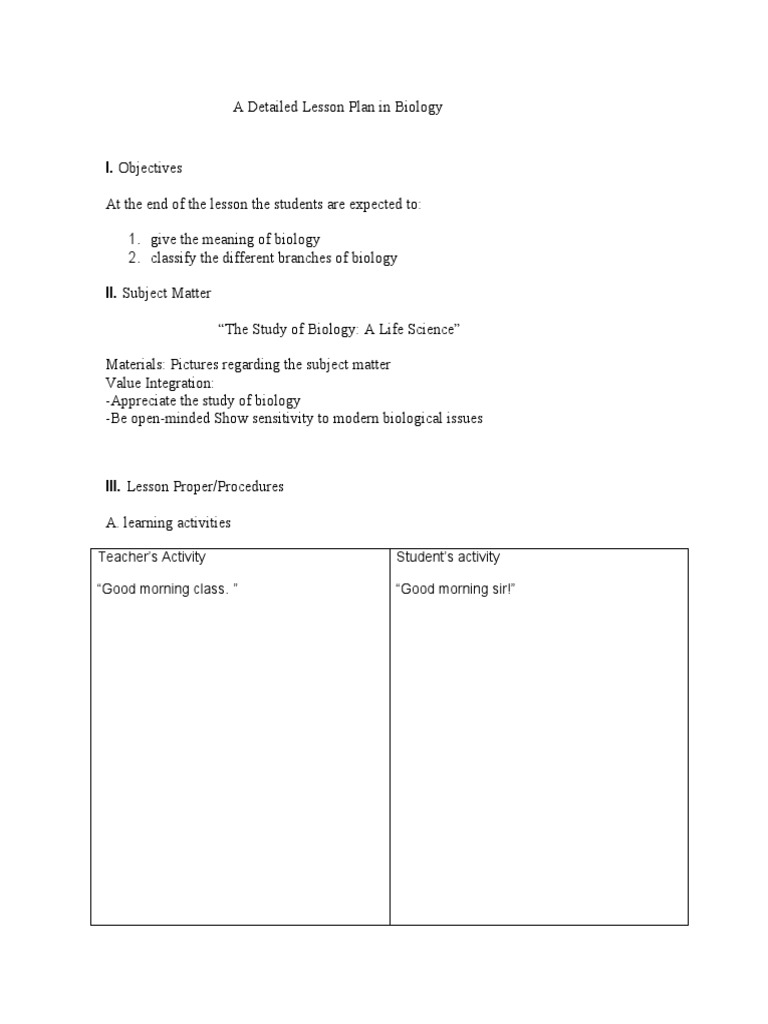 A Detailed Lesson Plan in Biology | PDF | Pathology | Zoology