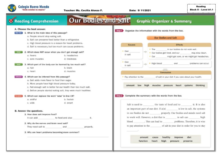 Our Bodies and Salt Activities | PDF