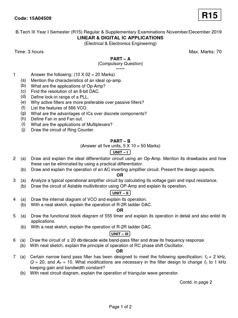 Linear & Digital IC Applications Exam Guide | PDF | Operational ...