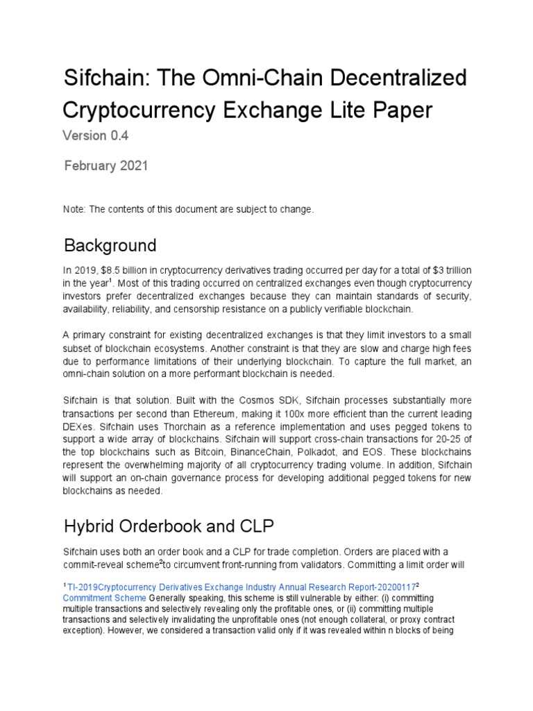 Sifchain White Paper | PDF | Margin (Finance) | Order (Exchange)