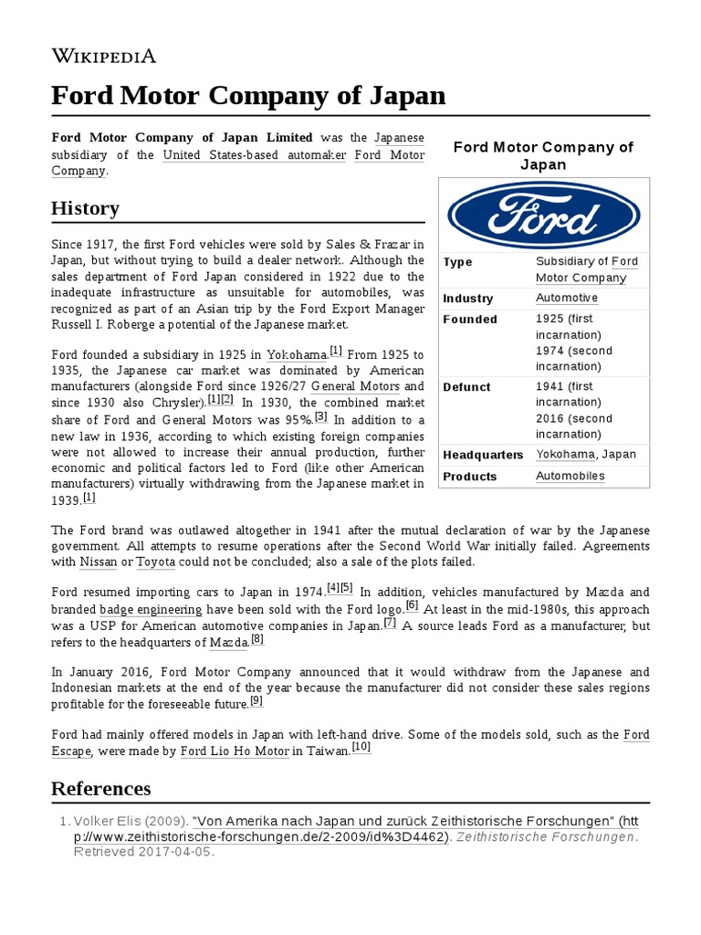 Ford Motor Company of Japan: History | PDF | Motor Vehicle ...