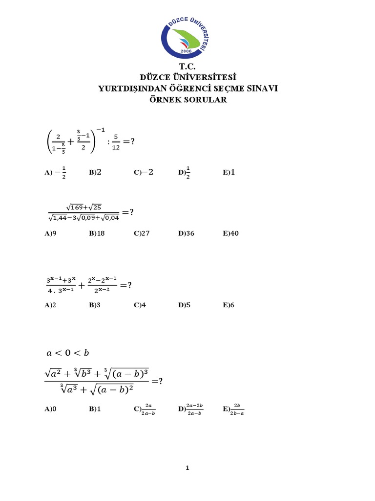 2019 Duzce Ornek Sorular Yos | PDF