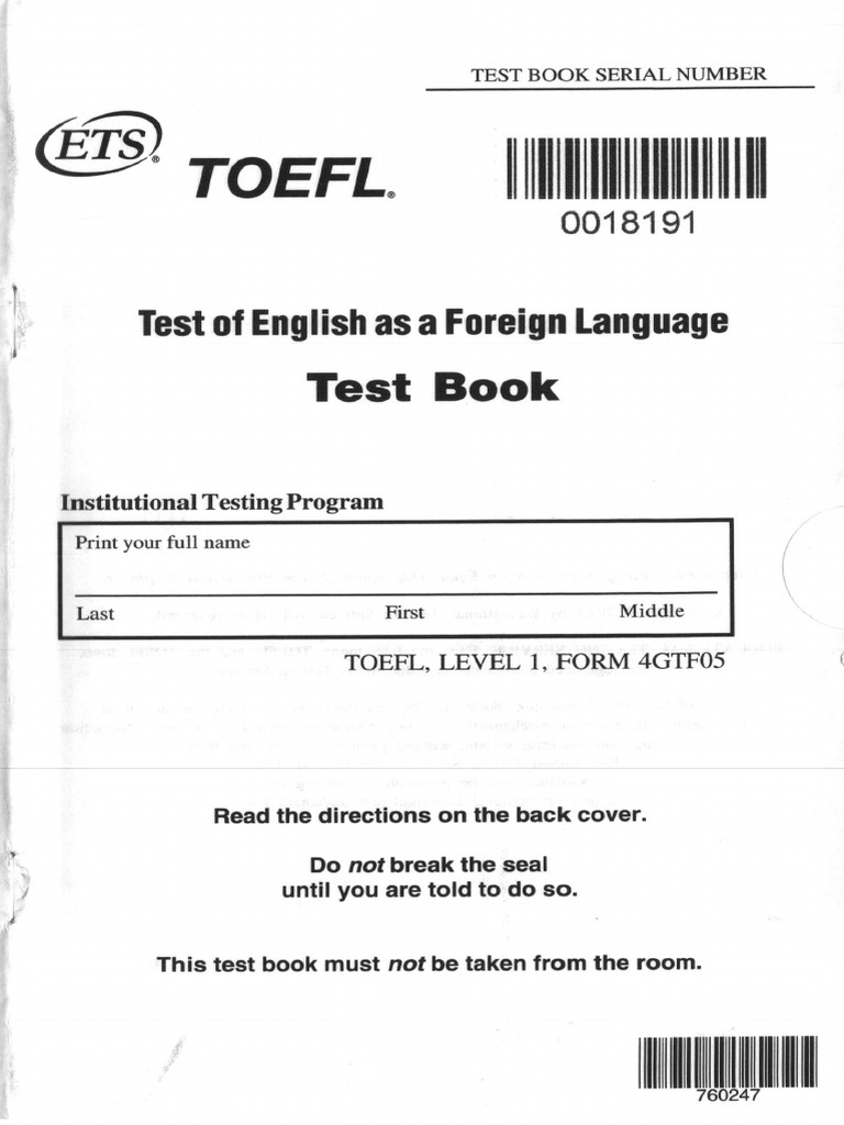 TOEFL ITP Test Booklet 2011 | PDF