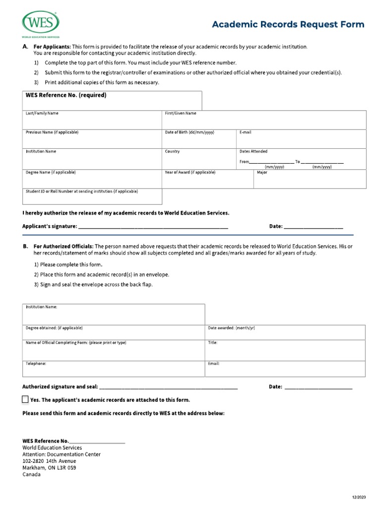 WES Form | PDF