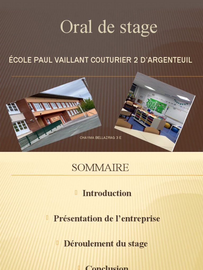 Oral de Stage Diaporama Chayma Bellazrag | PDF