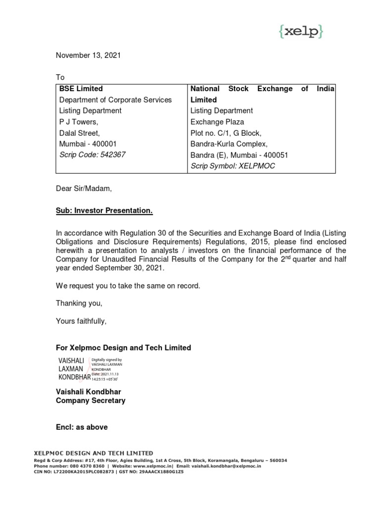 BSE Limited National Stock Exchange of India Limited: Scrip Code ...