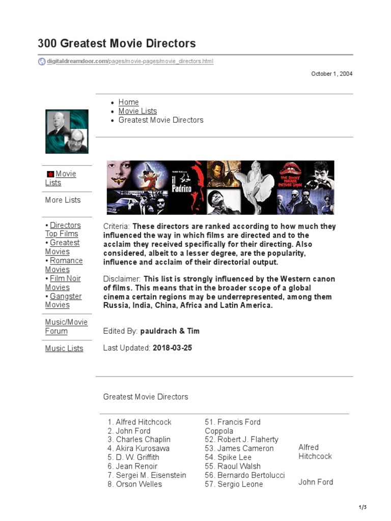 300 Greatest Movie Directors | PDF | Filmmakers | Film People