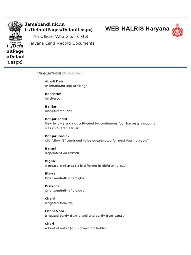 Web-Halris Haryana: Jamabandi - Nic.In (../Defaultpages/Default - Aspx ...
