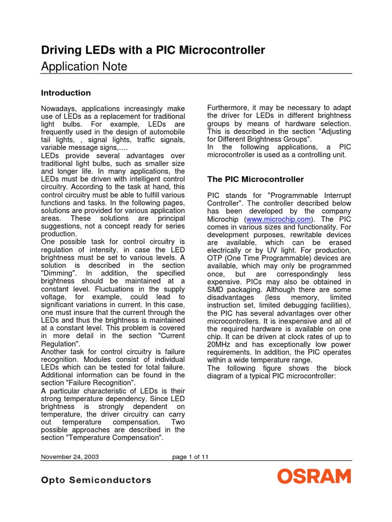 Application Note: Driving Leds With A Pic Microcontroller | PDF ...