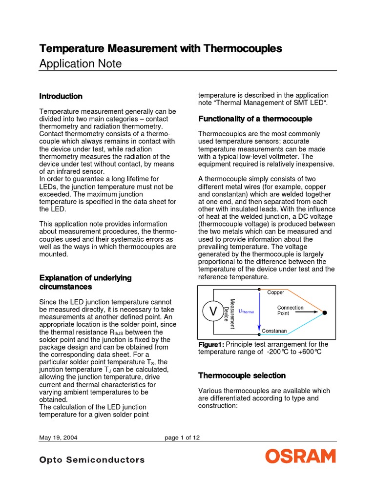Application Note: Temperature Measurement With Thermocouples | PDF ...