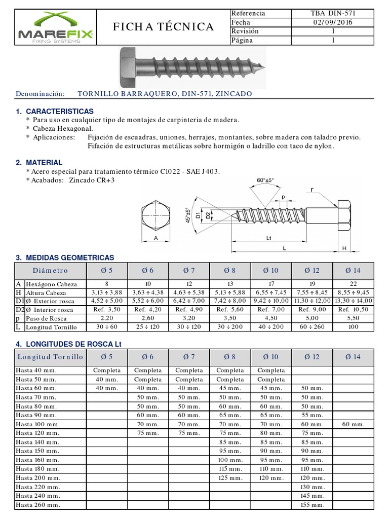 Ficha TÃ©cnica TBA - DIN 571 | PDF | Metalurgia | Sector secundario de la economía