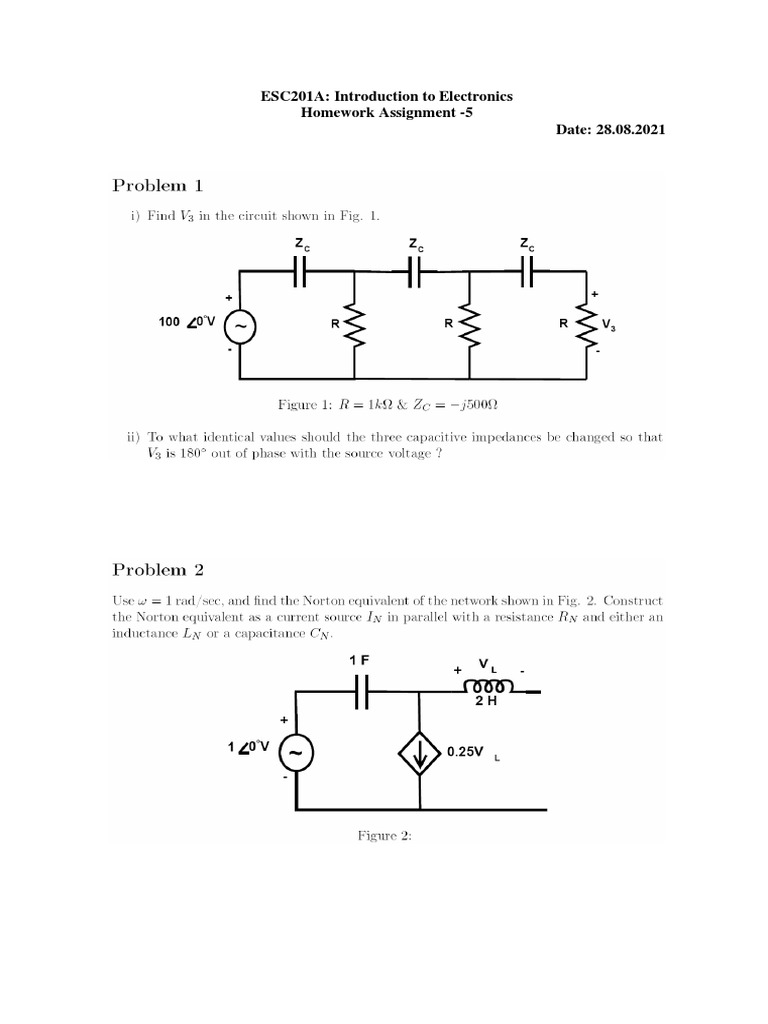 ESC201A: Introduction To Electronics Homework Assignment - 5 Date: 28.08.2021 | PDF