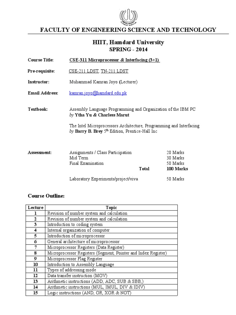 MI - Course Outline | PDF | Microprocessor | Microcontroller