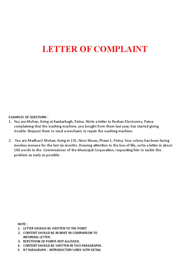 Letter of Complaint | PDF