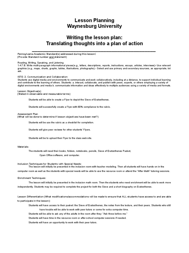 Lesson Plan Flyer | PDF | Inclusion (Education) | Lesson Plan