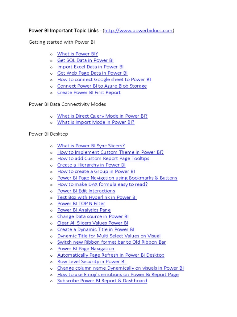 Power BI Important Topic Links - Getting Started With Power BI | PDF ...