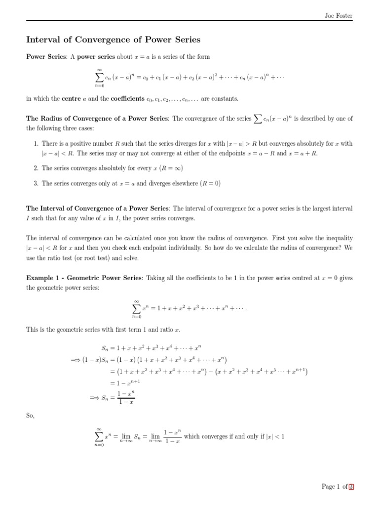 Radius and Interval of Convergence | PDF | Power Series | Analysis