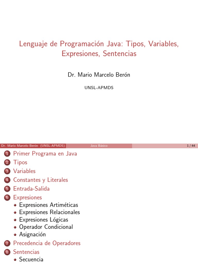 Introducción A Los Conceptos Básicos Del Lenguaje De Programación Java Pdf Java Lenguaje De