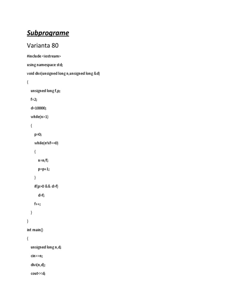 Subprograme: Varianta 80 | PDF | Computer Programming | C++