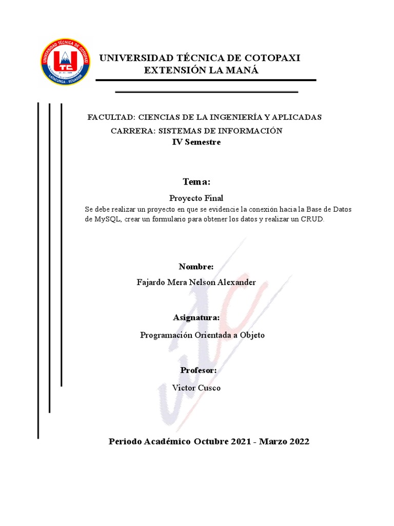 Informe Proyecto Final | PDF | Java (lenguaje de programación) | Bases ...