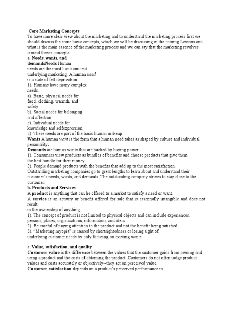Core Marketing Concepts | PDF | Marketing | Sales