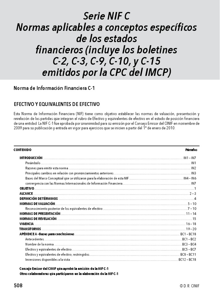 NIF C-1 Efectivo y Equivalentes de Efectivo | PDF | Finanzas y dinero