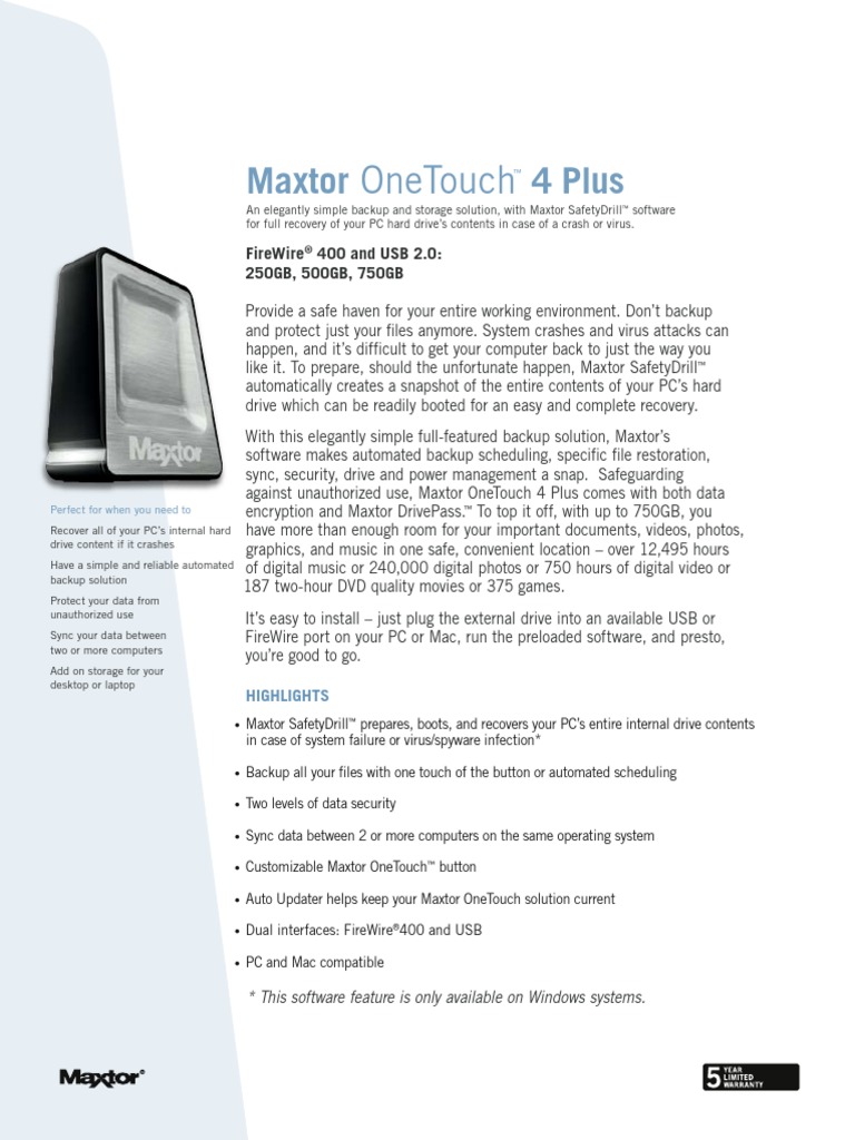 Maxtor Onetouch 4 Plus | PDF | Backup | Computer Virus