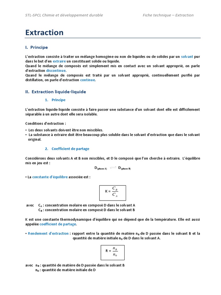 Fiche Extraction | PDF | Solvant | Équilibre chimique