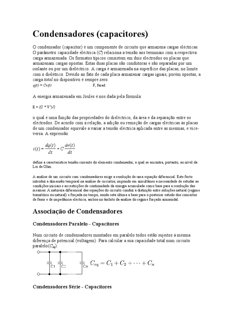 Condensadores (Capacitores) | PDF | Capacitor | Rede elétrica