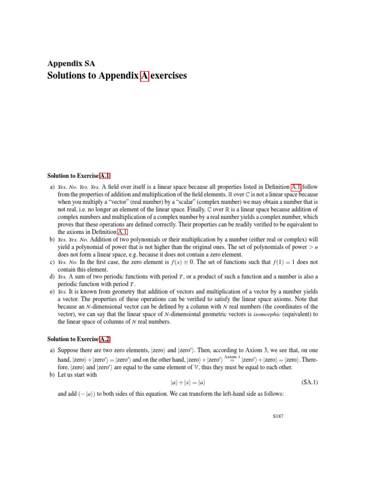 Solutions To Appendix A Exercises | PDF | Basis (Linear Algebra ...