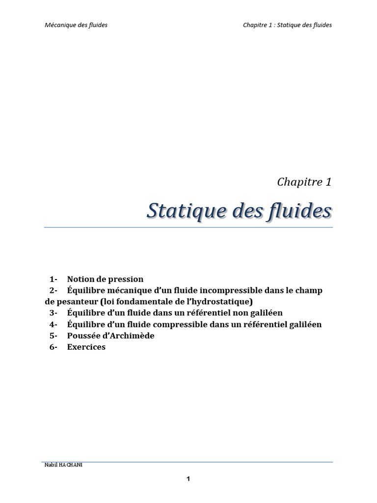 Chap 1 Statique Fluides | PDF | Pression | Obliger