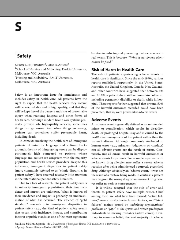 Safety: Risk of Harm in Health Care | PDF | Patient Safety | Patient