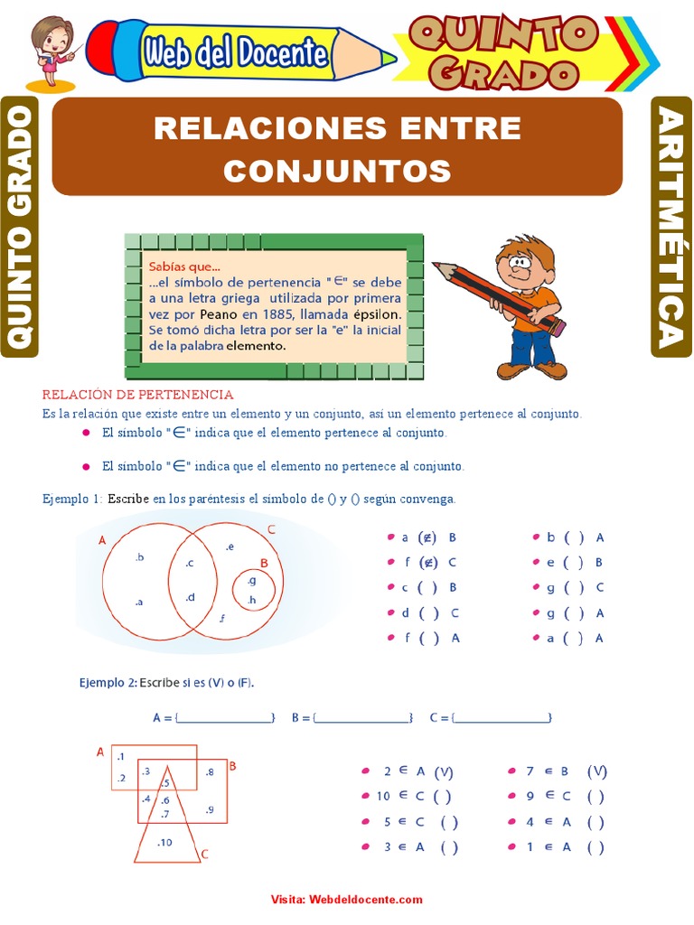 Relaciones Entre Conjuntos para Quinto Grado de Primaria | PDF | Conjunto (Matemáticas) | Lógica