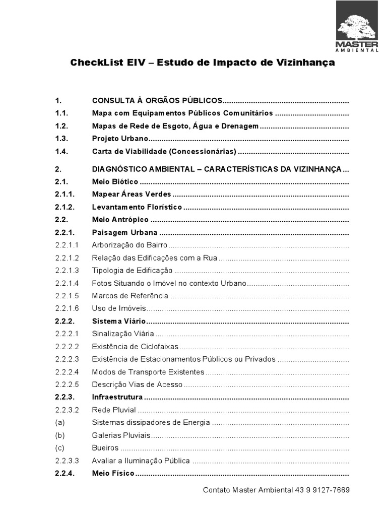 CheckList EIV | PDF | Ambiente natural | Iluminação pública
